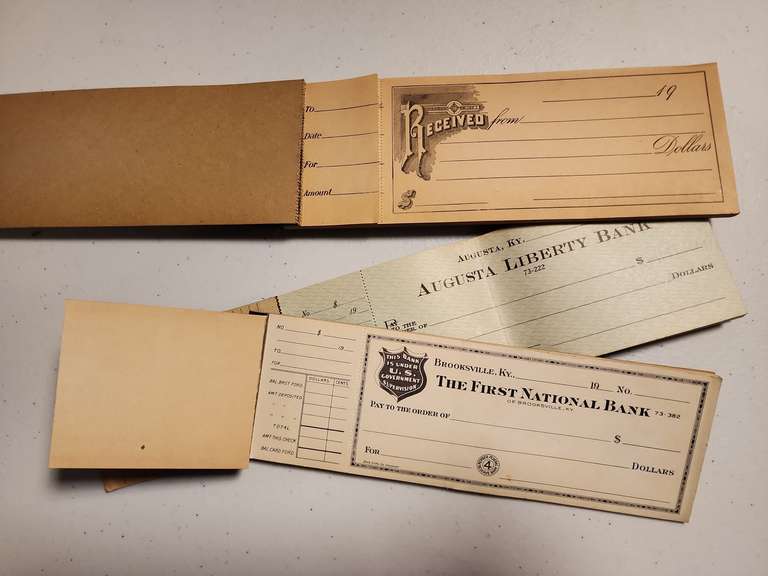 Old bank check books and receipts from Brooksville and Augusta KY ...