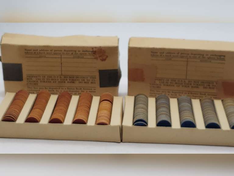 (2) WW2, OPA Ration Tokens - Complete Original Boxes - (1) Full Blue ...