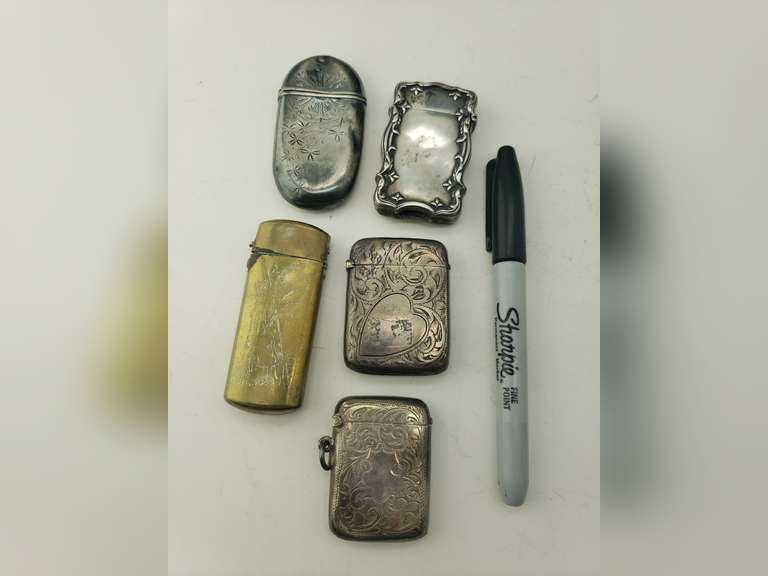 5 Fancy Engraved Match Safes, Circa 1895-1915 Designs & Initials