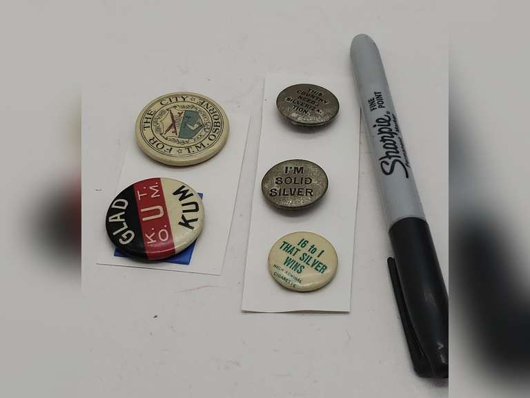 5 Circa 1915 Silver Theme & City Pinback Buttons no Pin On Kum Button ...