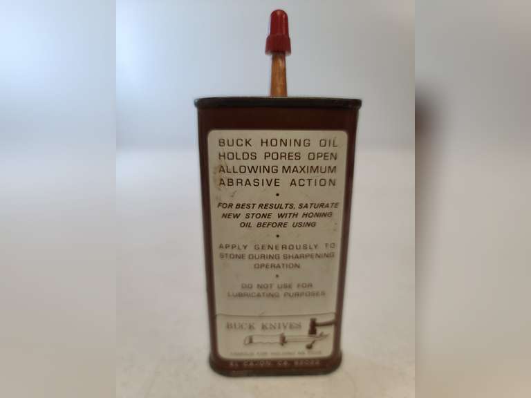 Military tin plated gun oil can bore cleaner bottle - Buck honing oil