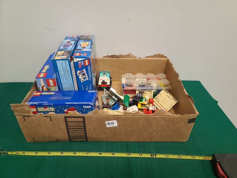 Box of miniature Lego sets and misc.