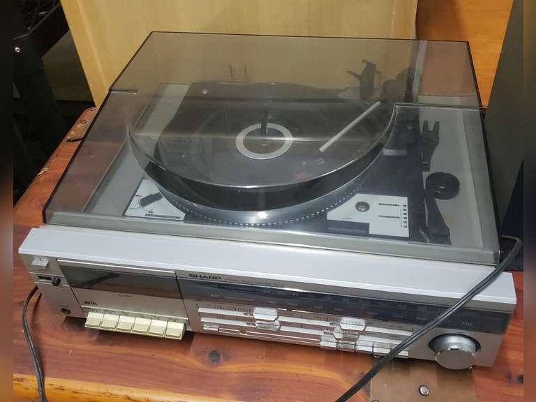 Sharp SG-3 stereo music center with speakers, powered on