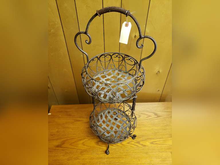 2 Tier wrought iron baskets, 30" tall