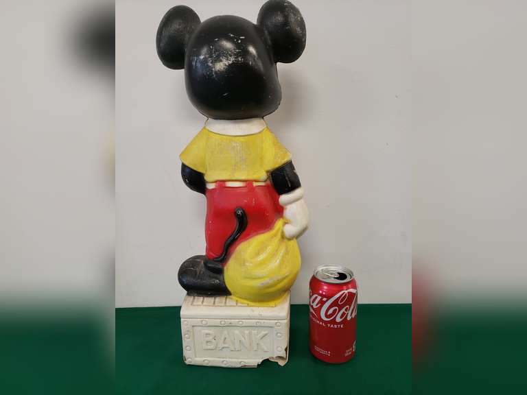 Mickey Mouse blow mold bank, has damage