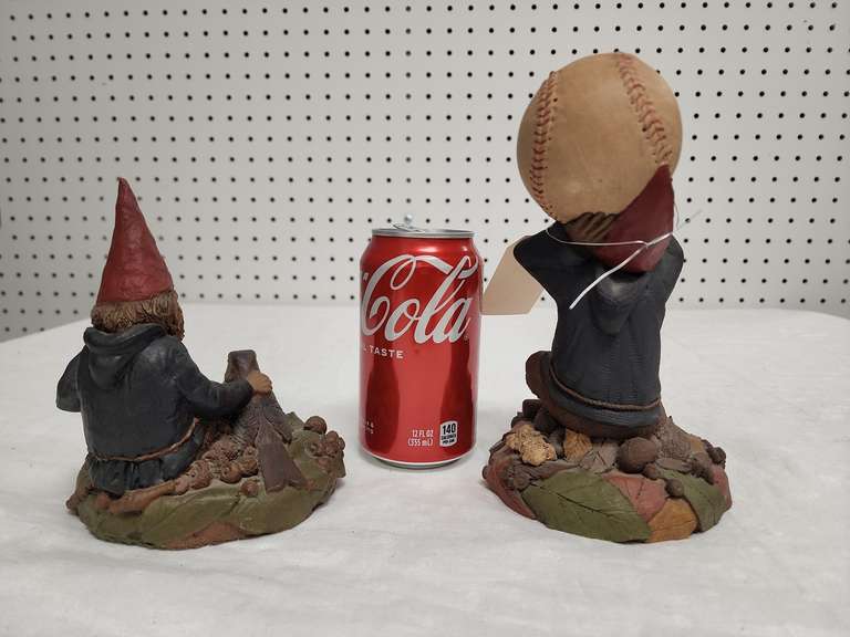 Tom Clark gnomes - "Birdie" with bird/golf ball - "Atlas" with baseball ...