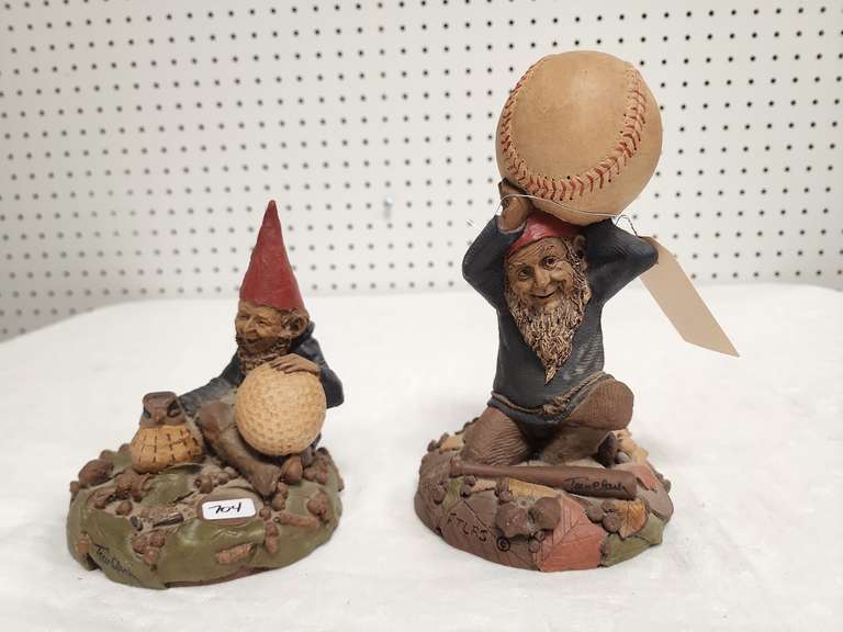 Tom Clark gnomes - "Birdie" with bird/golf ball - "Atlas" with baseball ...