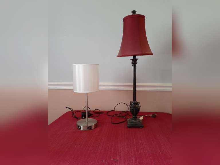 Metal Table Lamp/Red Shade (28" tall) & Desk Touch Lamp (15") - both ...