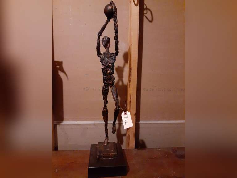 Bronze Colored Flexible Resin Basketball Player Sculpture on Wood Base ...