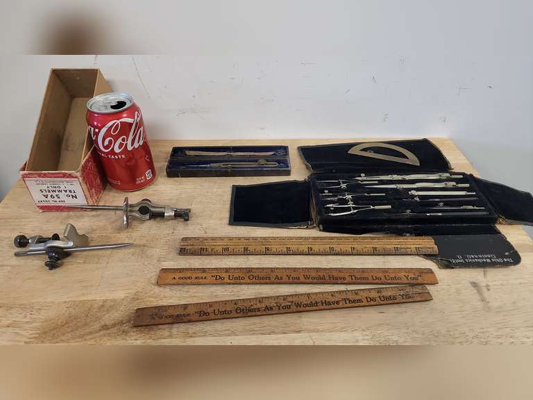 Trammel set, wood rulers, and drafting items - Northern Kentucky ...