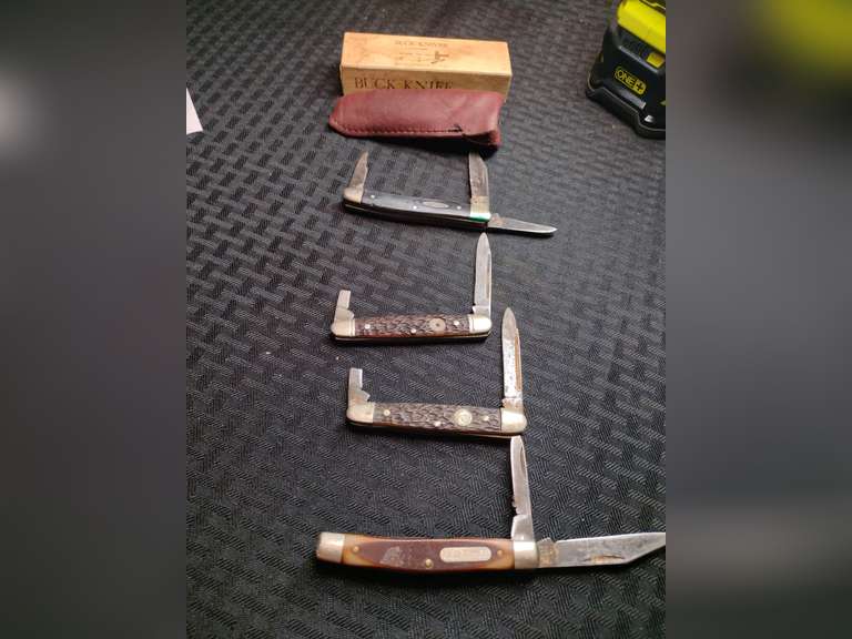 4 Pocket knives. All have broken blades. Case XX, Boker-2, Old Timer.