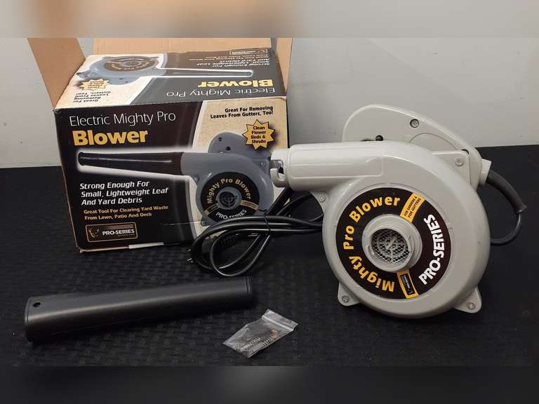 Electric Mighty Pro Blower - powered on - Northern Kentucky Auction, LLC