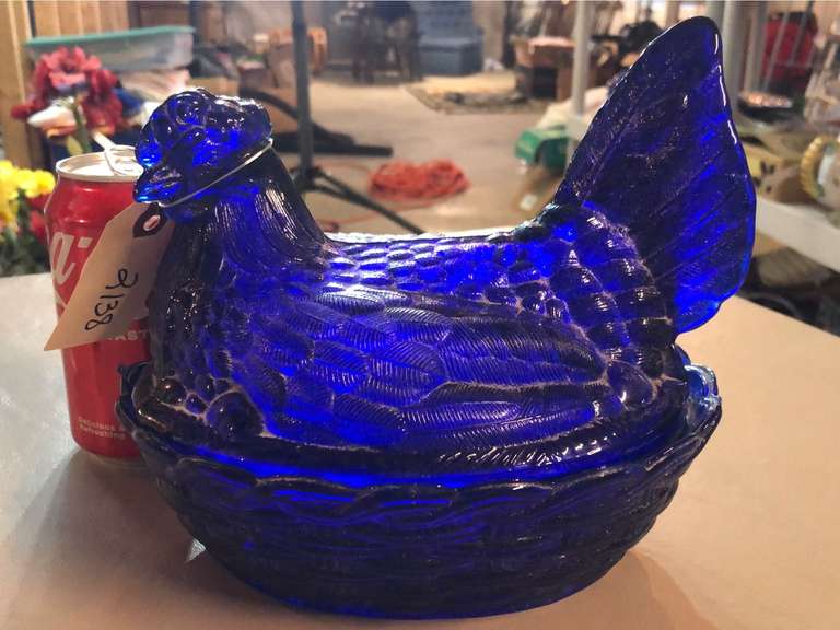 Cobalt Blue Glass Hen on Nest (B)