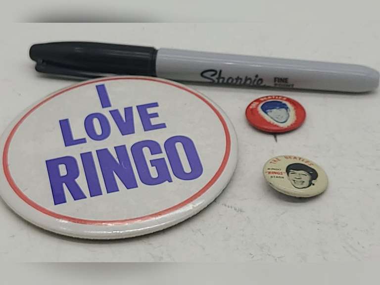 (3) Beatles Pinback Buttons - "I Love Ringo", John Lennon & Ringo Starr ...