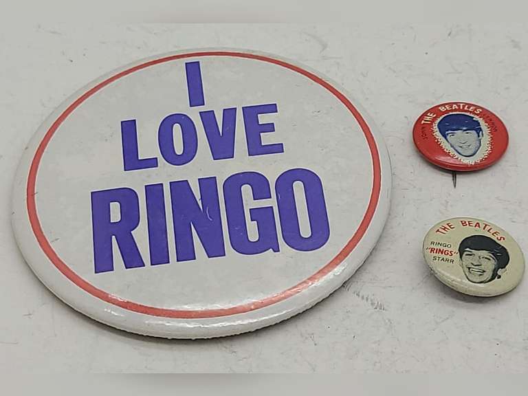 (3) Beatles Pinback Buttons - "I Love Ringo", John Lennon & Ringo Starr ...