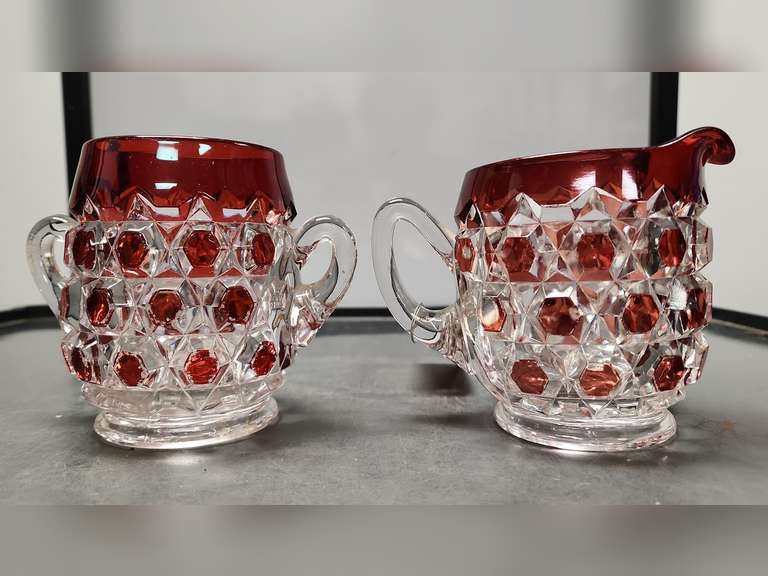 Ruby red/cut glass sugar and creamer set - Northern Kentucky Auction, LLC