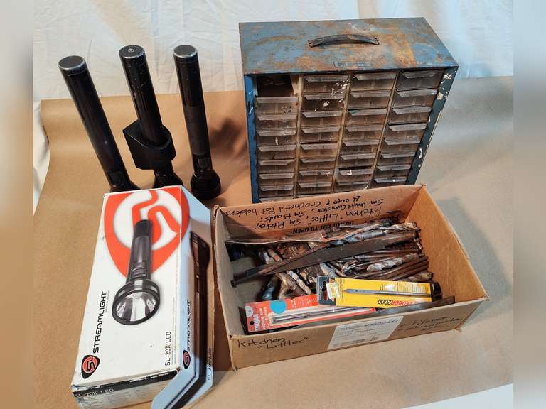 Hardware organizer cabinet-missing one drawer, three Streamlight ...