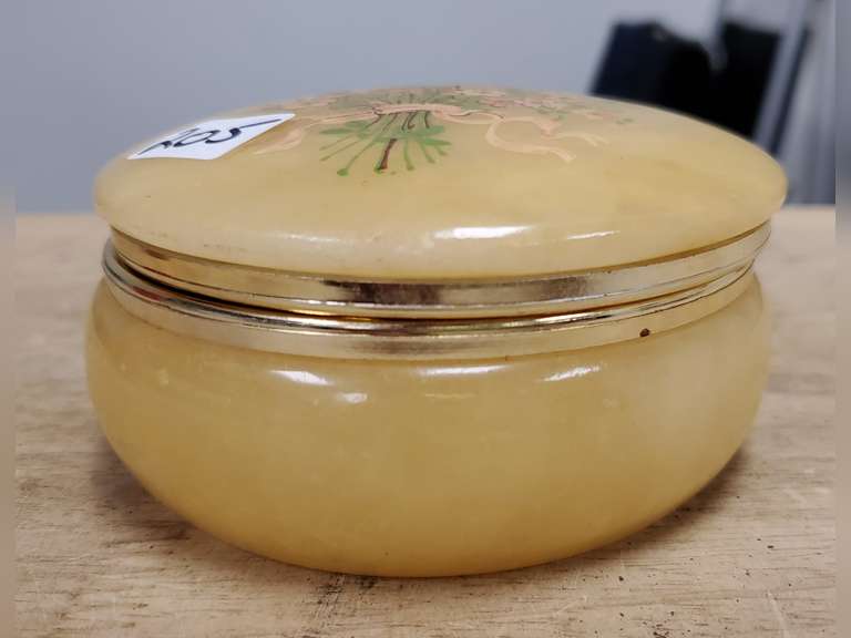 Vintage Italy Alabaster Powder Jar / Trinket Box with hinged lid