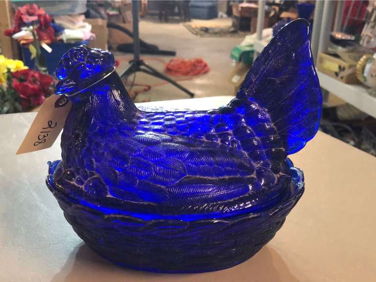 Cobalt Blue Glass Hen on Nest (B)