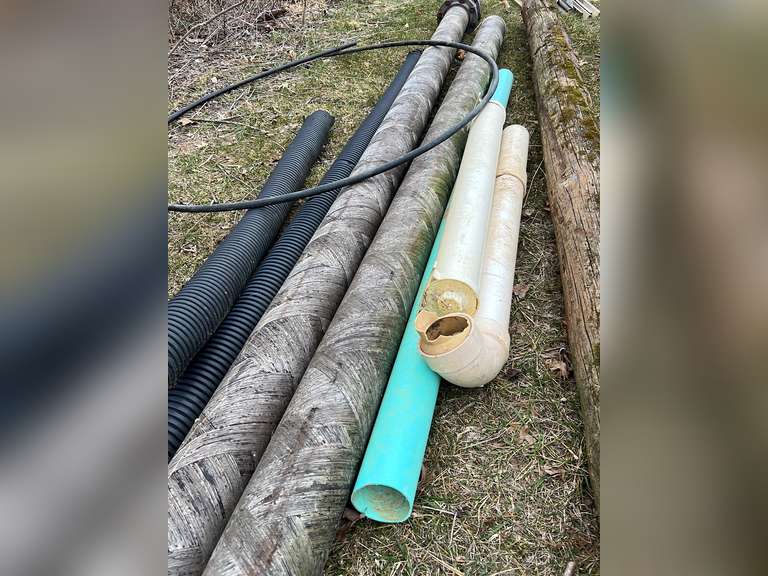 Fiberglass pipe, corrugated, drain tile, PVC pipe, three concrete ...