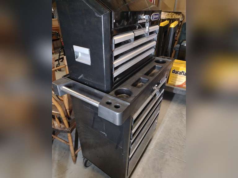 Kobalt black stackable power unit tool box on wheels, and contents ...