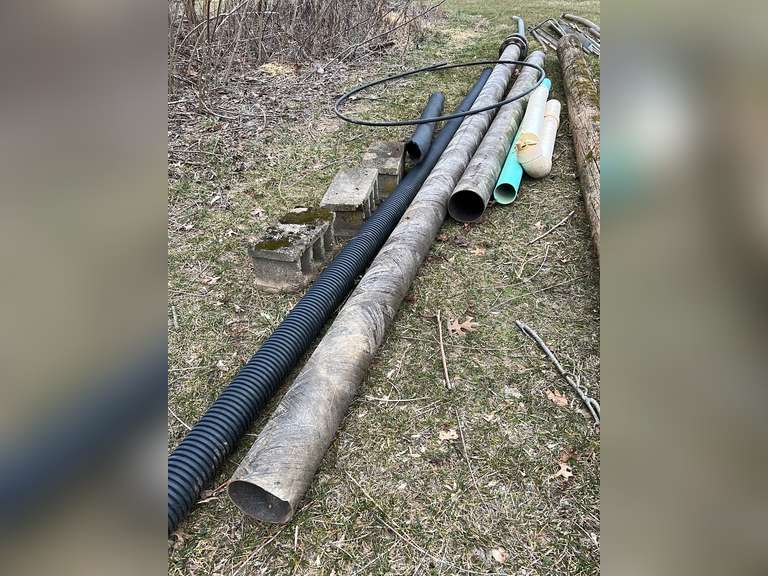 Fiberglass pipe, corrugated, drain tile, PVC pipe, three concrete ...