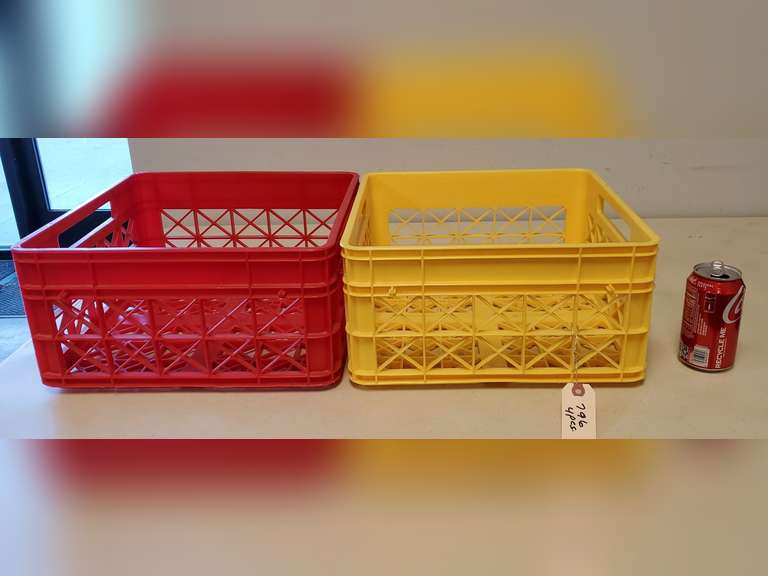 (4) Red, yellow and white plastic crates