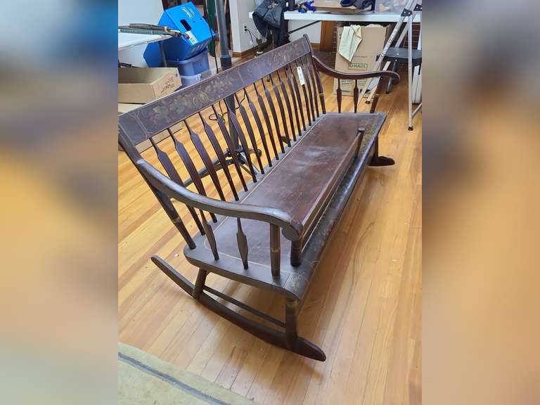Early 1800s Southern Mammy rocking bench - 58x25in. Tole Painted and ...