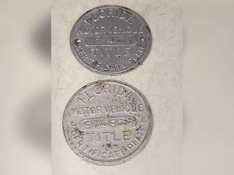 2 Aluminum Florida Motor Vehicle Title Certificate Plates