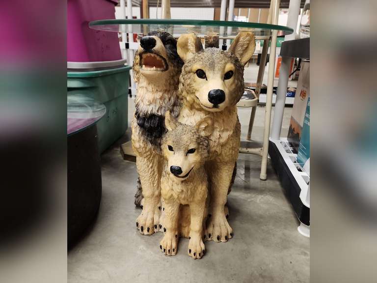 Wolf table with glass top, approx. 18" x 21" - Northern Kentucky ...