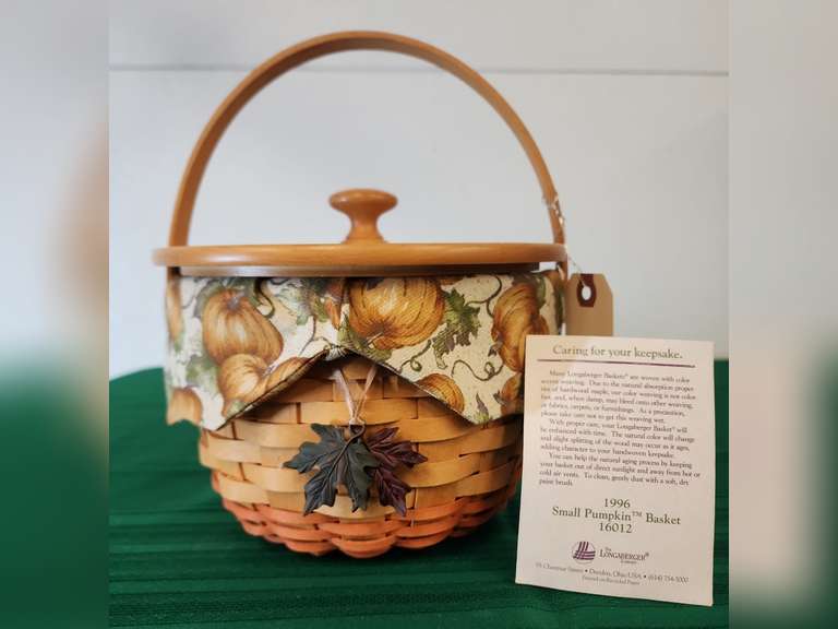 1996 Longaberger small pumpkin Basket with liner and more