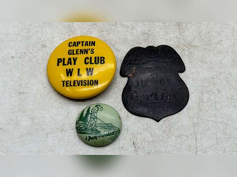 3 Children's Oriented Badge, Pinbacks - G Man Badge, Davy Crockett Club ...