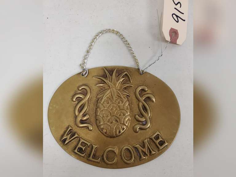 Brass Sign Hanging Welcome Pineapple