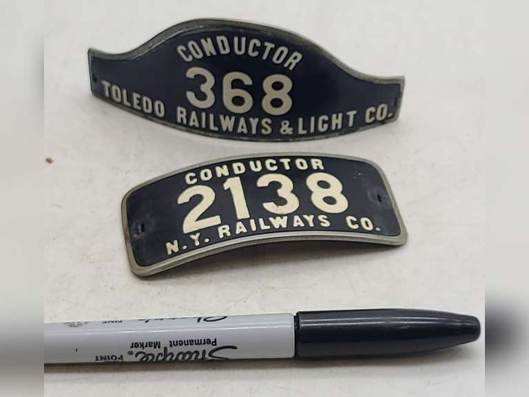 2, Circa 1930 Conductor Hat Badges, Toledo Railways & Light Co. & N. Y ...