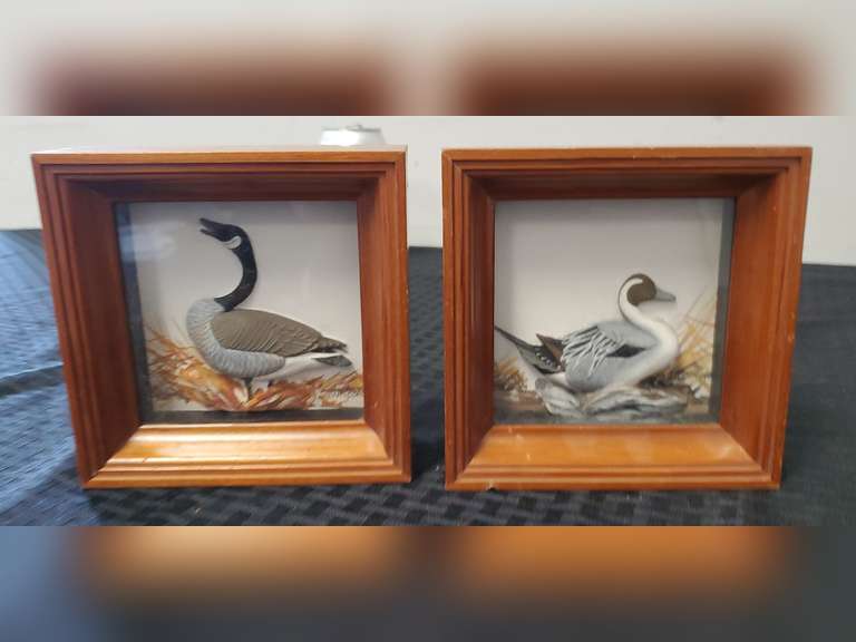(2) Handprints by Joseph Q. Whipple shadow box pictures of ducks