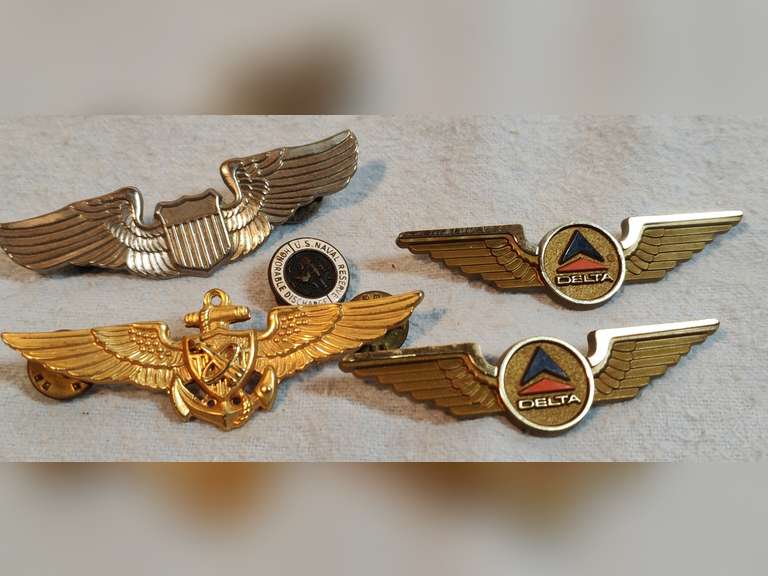 Metal wings a US naval reserve honorable discharge button and two ...