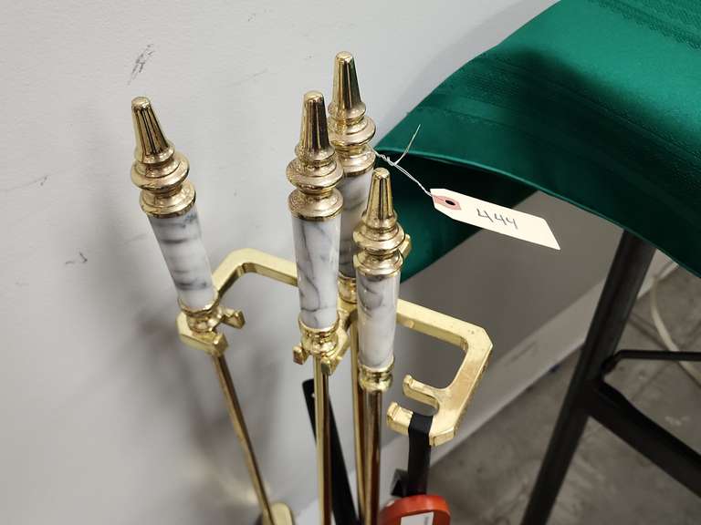 Brass & marble fireplace tool set