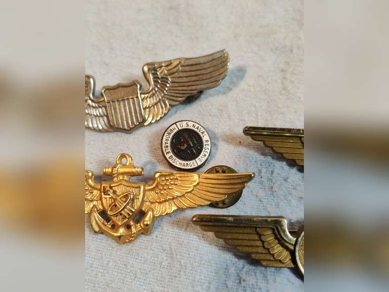 Metal wings a US naval reserve honorable discharge button and two ...