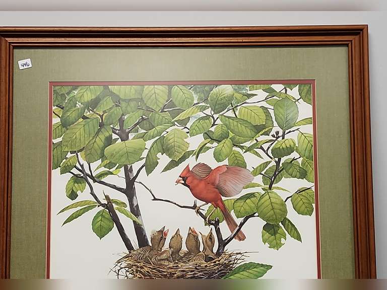 Ray Harm "Cardinal" framed print, approx. 28" x 31"