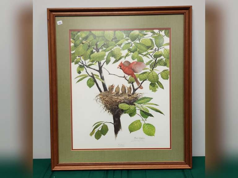 Ray Harm "Cardinal" framed print, approx. 28" x 31"