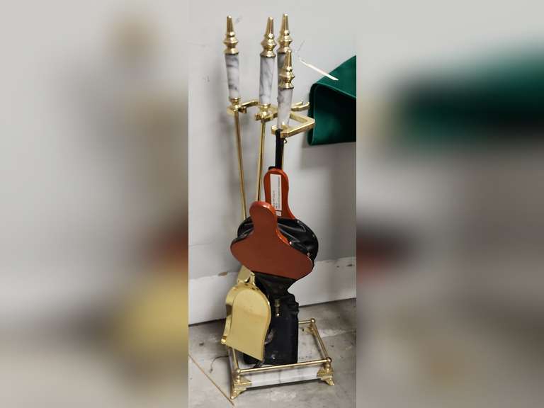 Brass & marble fireplace tool set