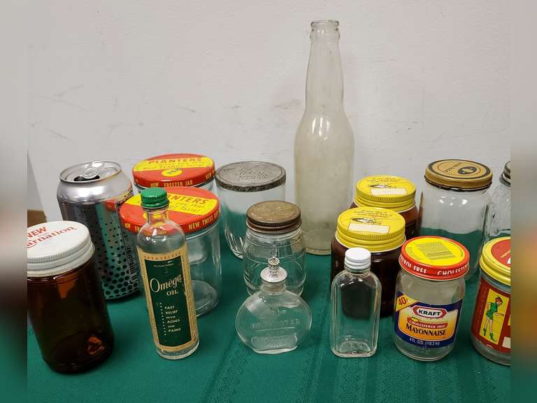 Assortment of glass jars (Planters, Ball, Lady Betty, Durkee-Mower ...