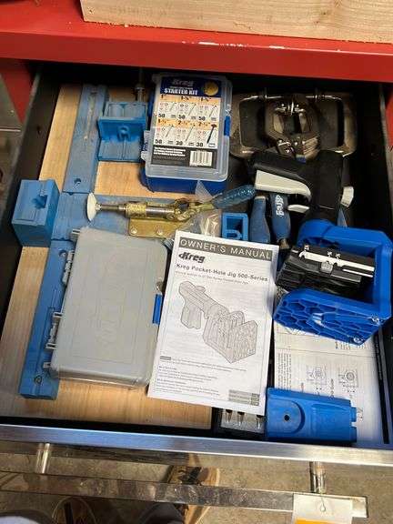Drawer of Assorted Kreg Items - Pocket-Hole Jig 5000, Clamps, R3 Jig ...