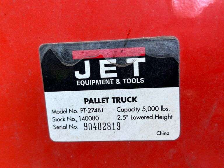 Jet Model # PT-2748J, 5000 LB# Pallet Jack, Serial #90402819 - NW Asset ...