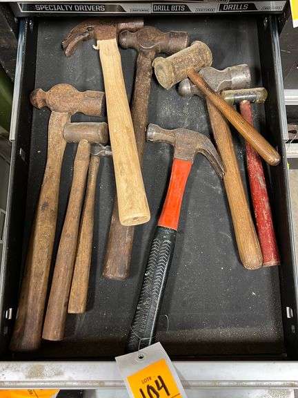 Drawer of 9 Assorted Hammers - NW Asset Services