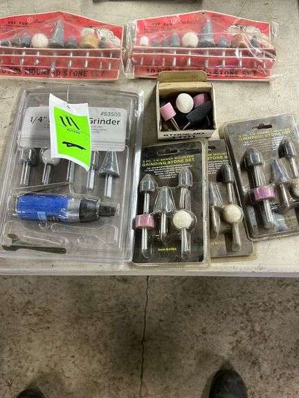 1/4" Mini Die Grinder, (2) 5pc 1/4" Shank Mounted Grinding Stone Sets ...