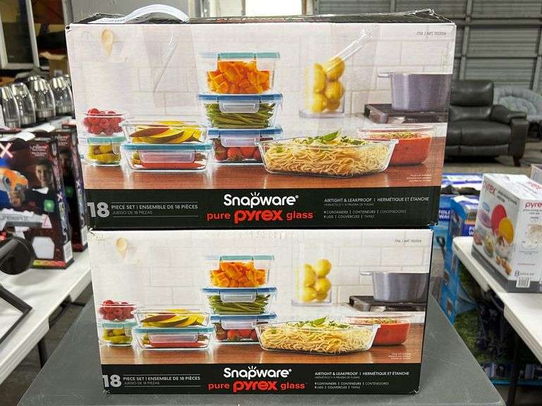 (2) Pyrex Snapware 18pc Glass Containers w/ Lids - NW Asset Services