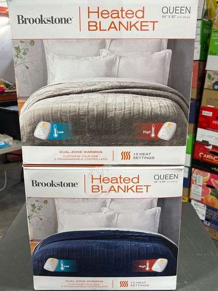(2) Brookstone Heated Queen Blankets - 84" x 90" Blue & Gray - NW Asset ...