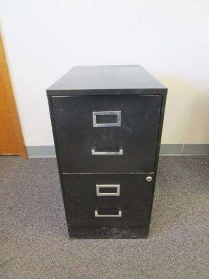 Black Steel 2 Drawer Letter Size File Cabinet w/Keys - Oberman Auctions