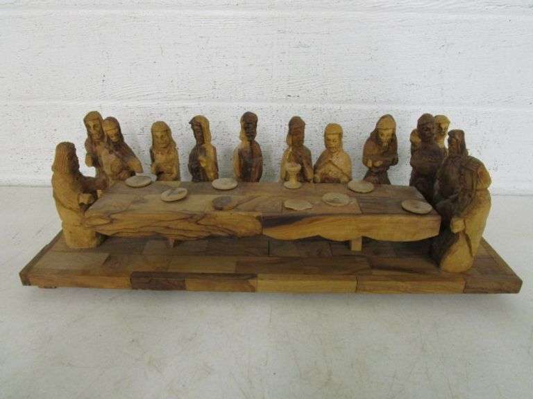 Wood Carved Last Supper Sculpture - Oberman Auctions